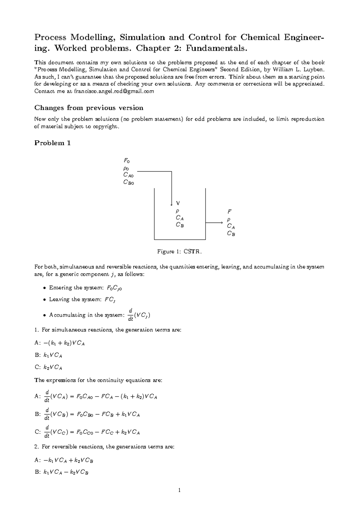 Solutions To Problems From Process Modelling Simulation And Control
