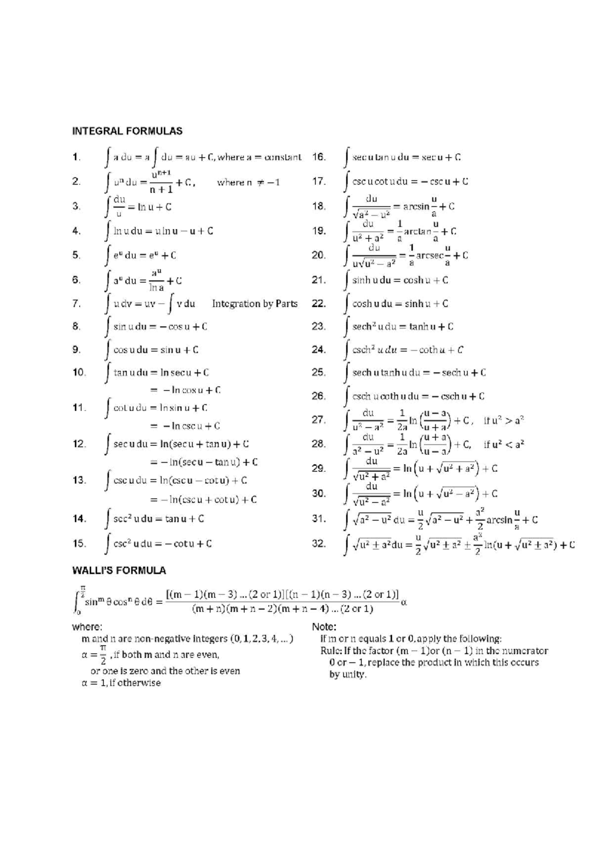 Integral Calculus Formulas and Techniques (Course Code: 06) - Studocu