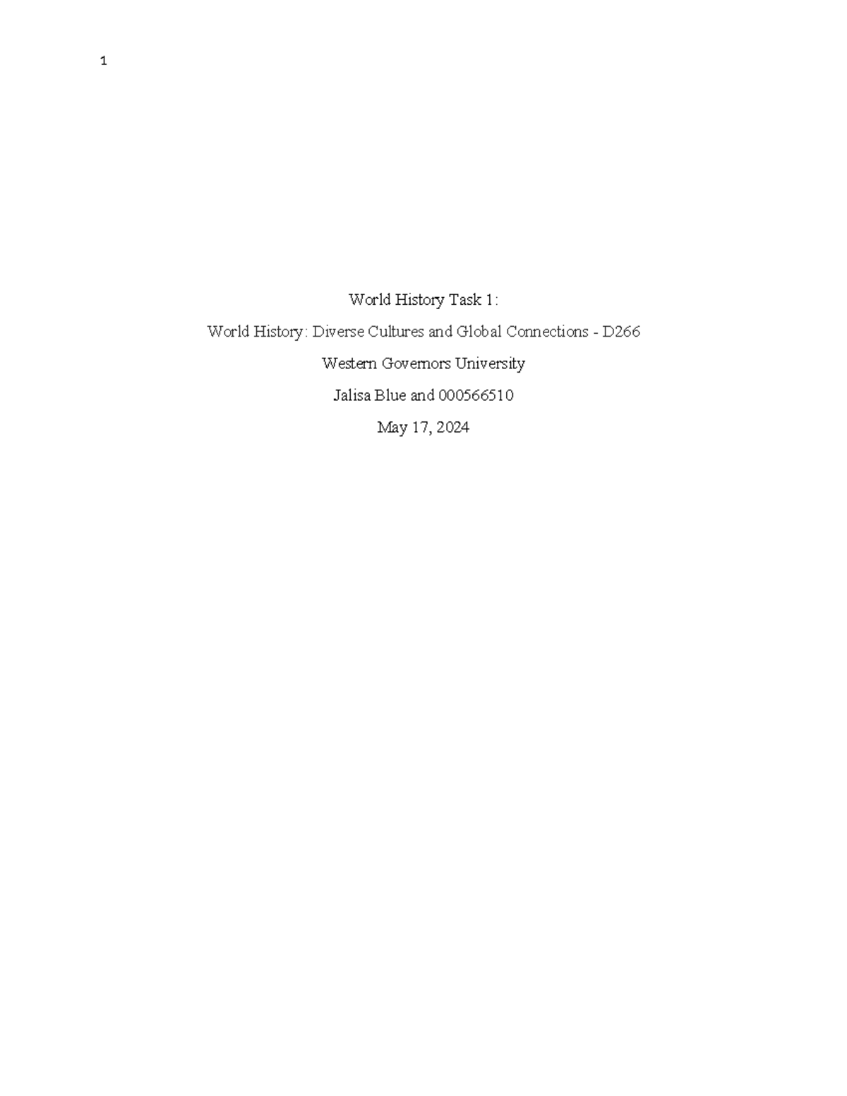 D266 Task 1 - Cultural & Religious Diversity in World History - Studocu