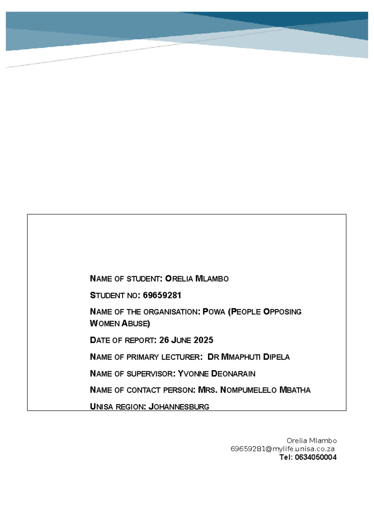 BSW 3705 Social Casework Process Report by Orelia Mlambo - Studocu