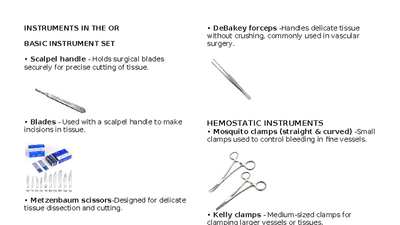 Instruments in the OR - XSX Basic Instrument Set Overview - Studocu