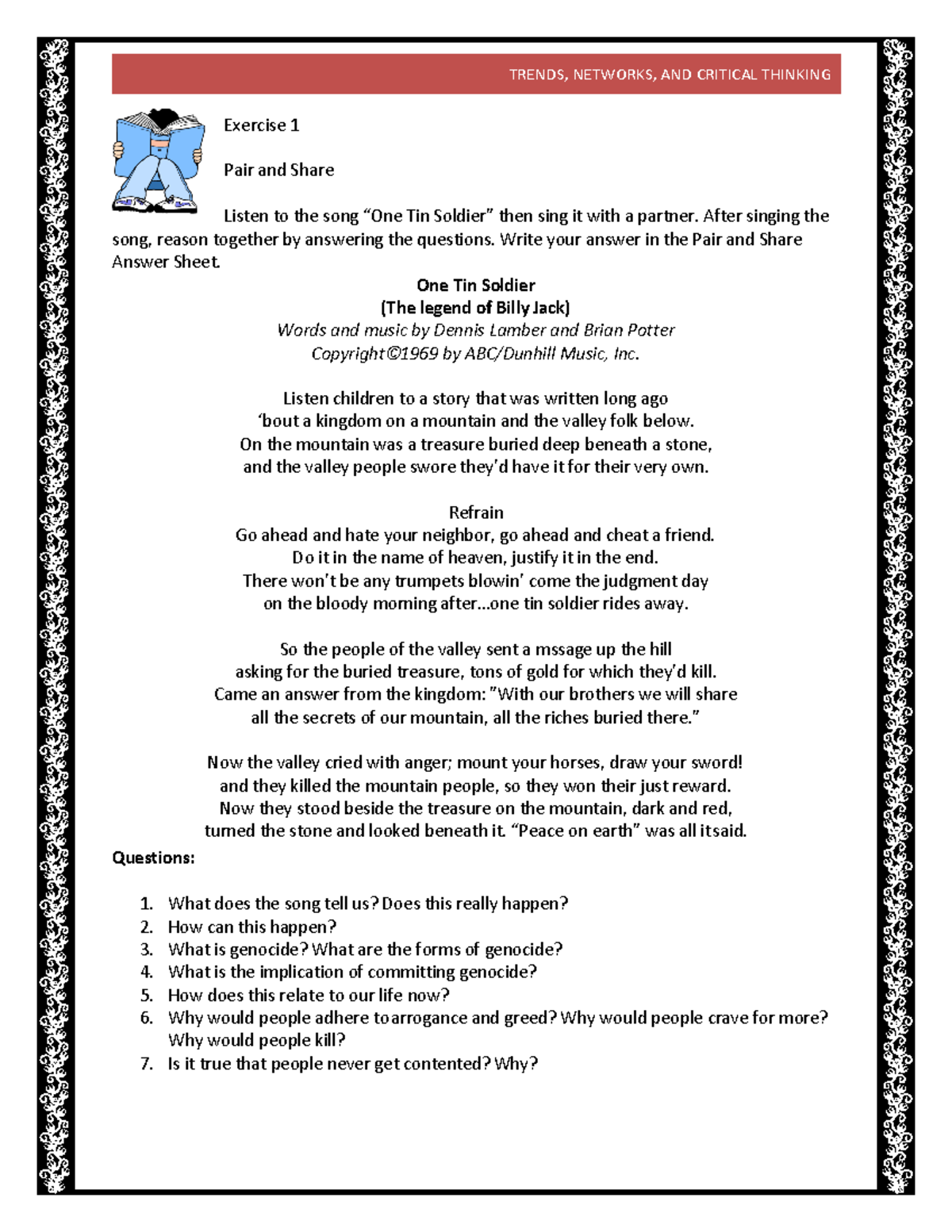 Activity 2 OL11A3 - Exercise 1 Pair and Share Listen to the song