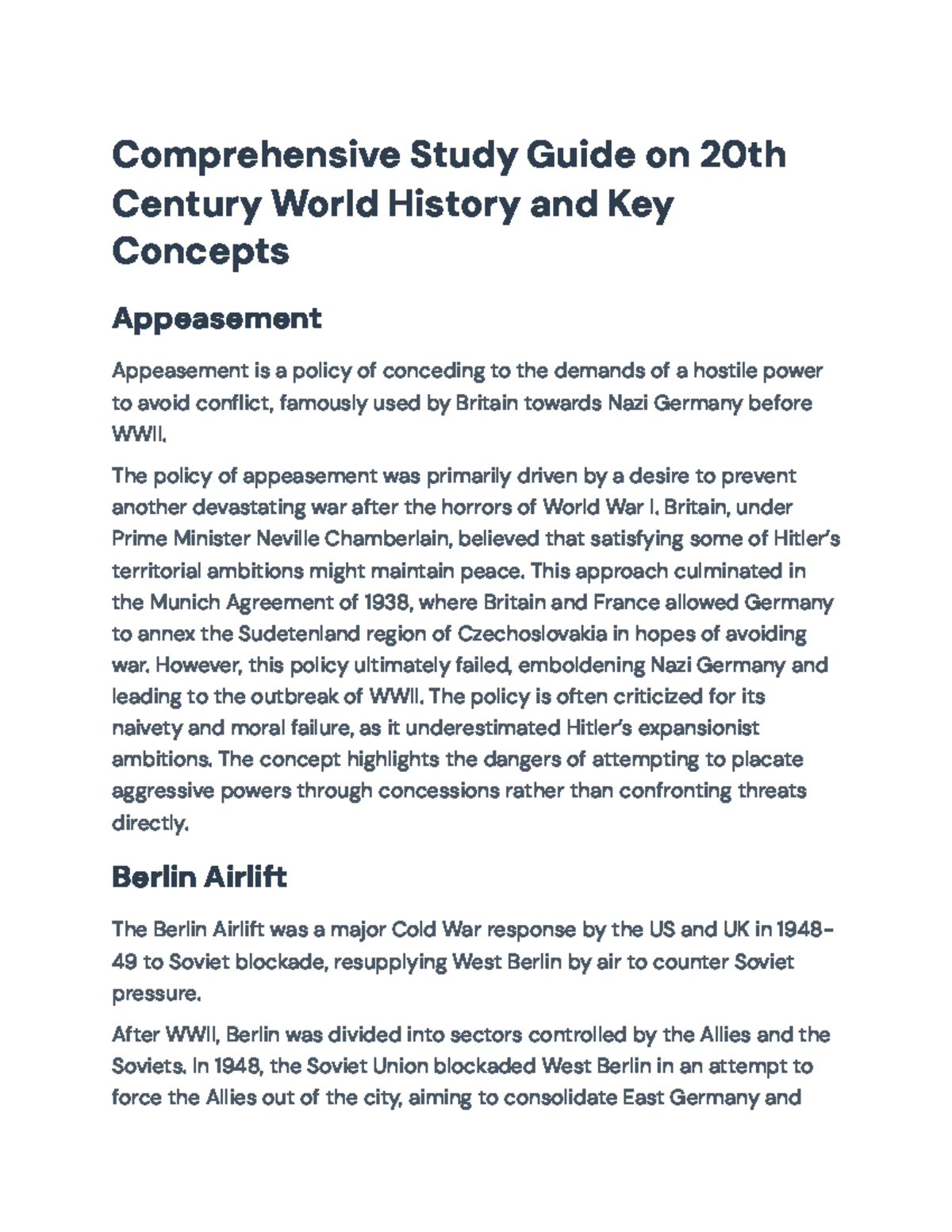 Comprehensive Study Guide: Key Concepts in 20th Century World History ...