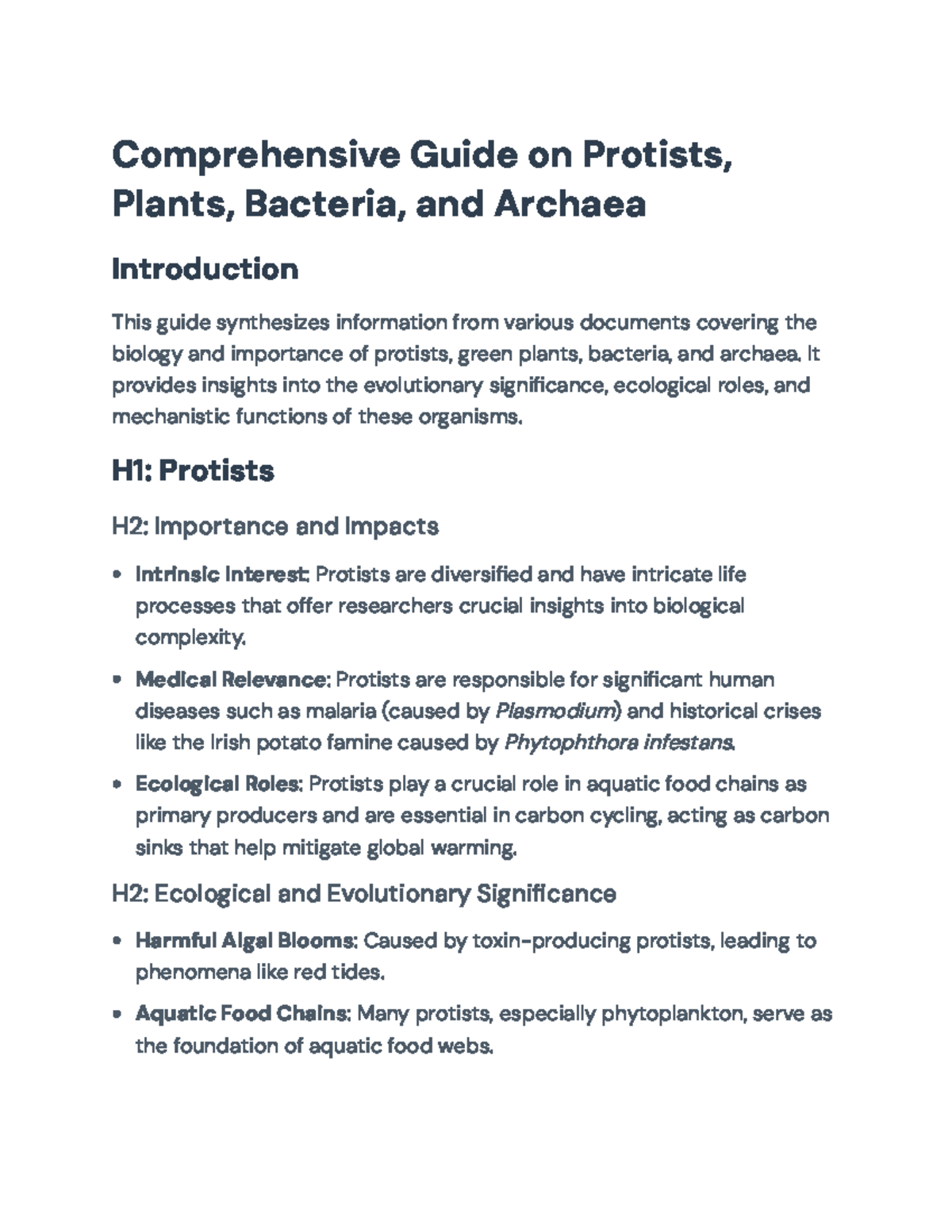 Comprehensive Guide on Protists, Plants, Bacteria, and Archaea ...