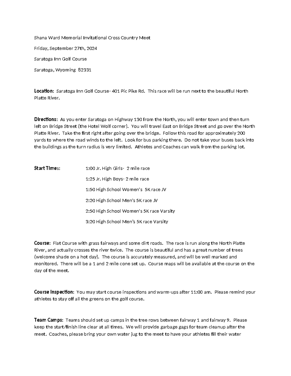 Shana Ward Memorial Cross Country Meet 2024 Details and Info - Studocu