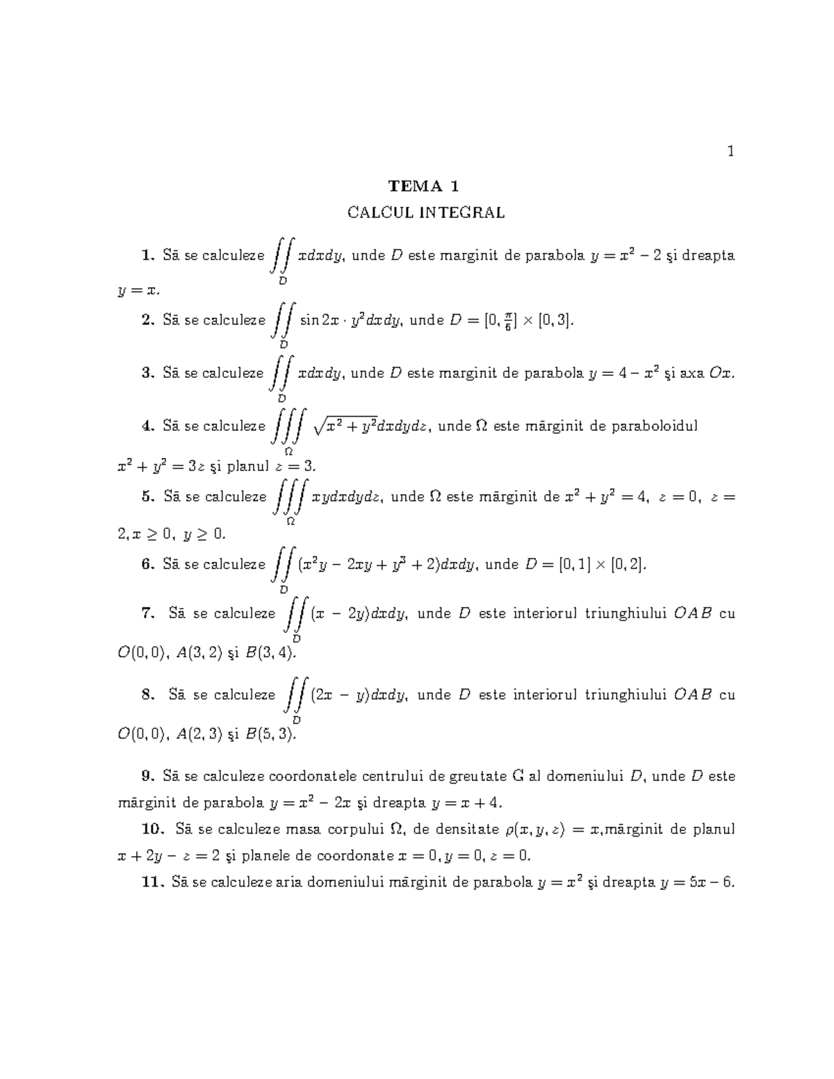 Exerciții Integrale Duble - Calcul Integral și Soluții - Studocu