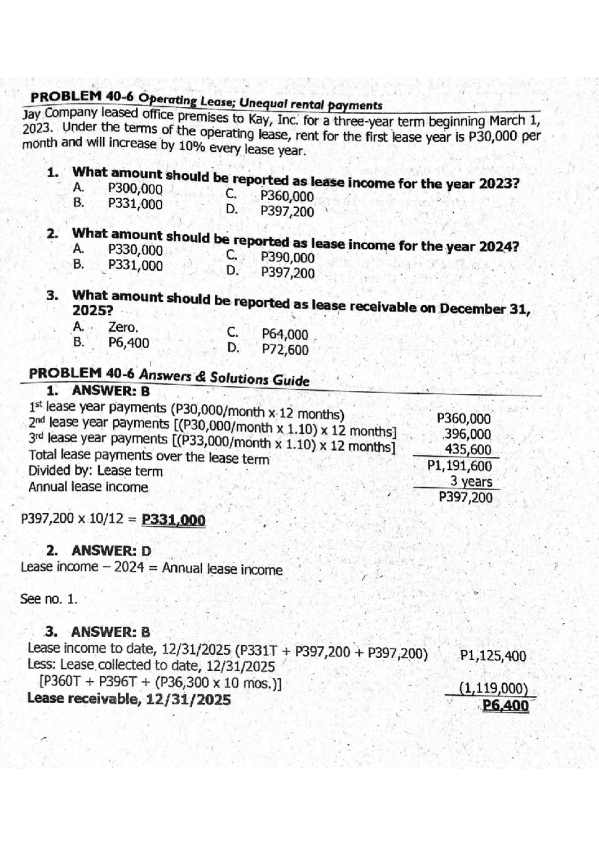Chapter 2-2: Financial Accounting - Lease Income Analysis and Problems ...
