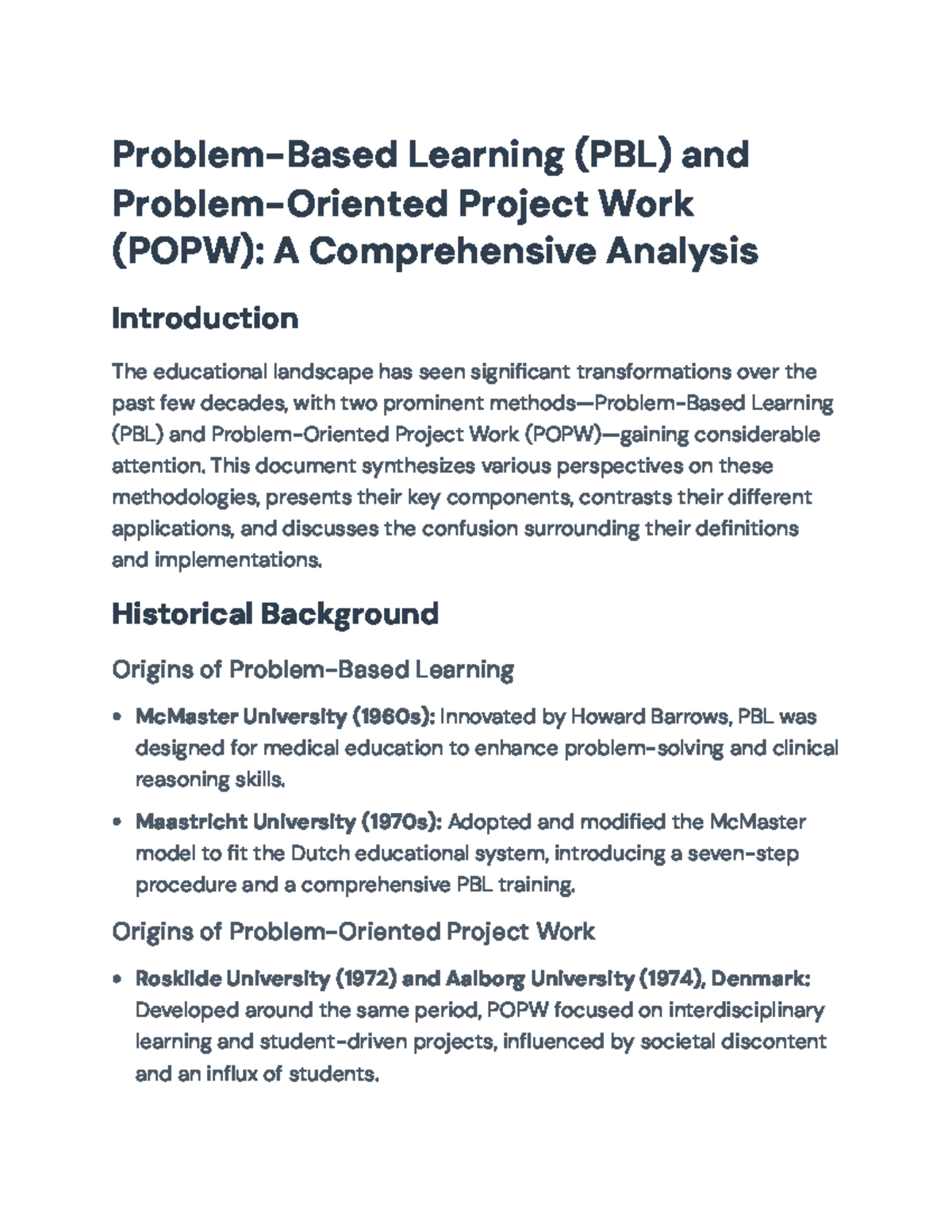 Comprehensive Analysis of Problem-Based Learning (PBL) and POPW ...