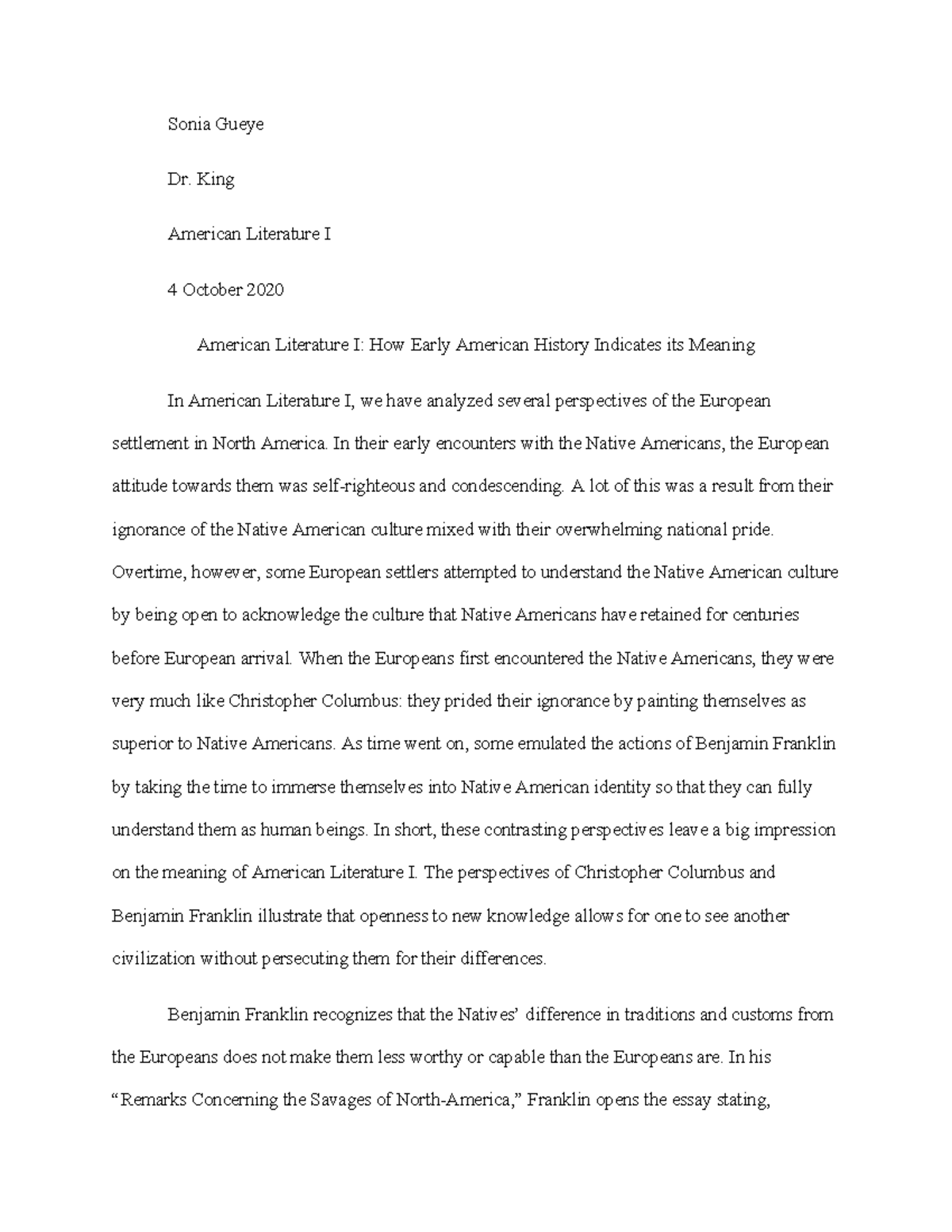 Eng 251 Essay 1: Perspectives on Native Americans in Literature - Studocu
