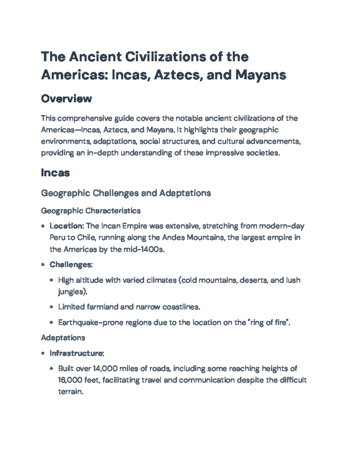 Ancient Civilizations of the Americas: Incas, Aztecs, and Mayans ...