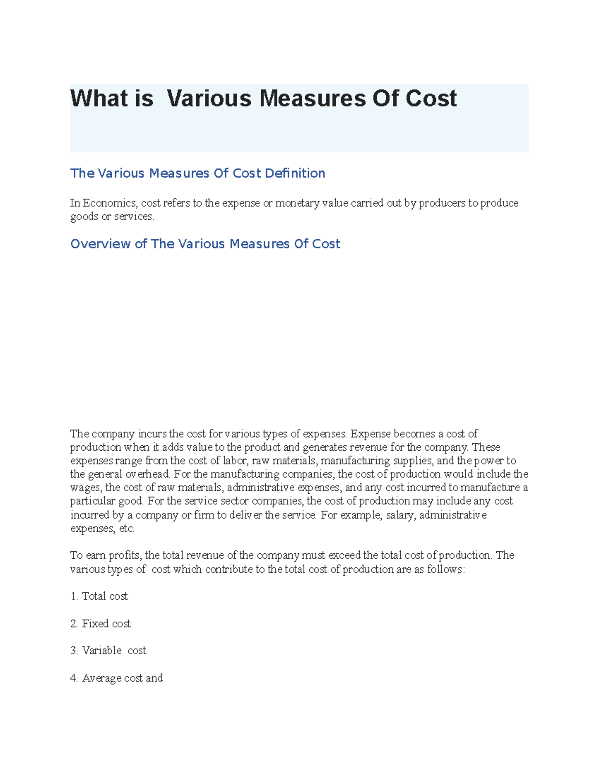 Understanding Various Measures of Cost in Economics - Studocu