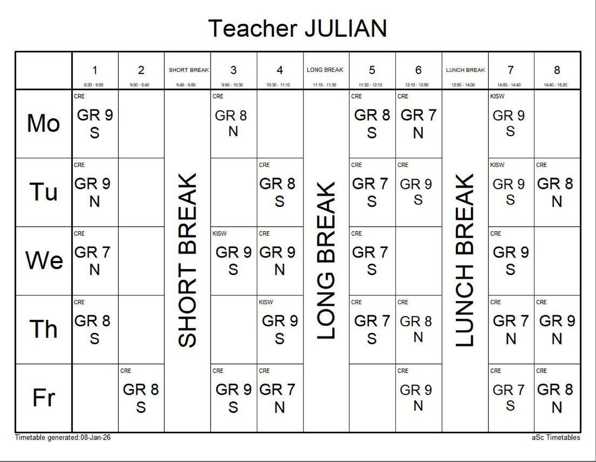Teacher Julian's Weekly Timetable (08-Jan-26) - Studocu