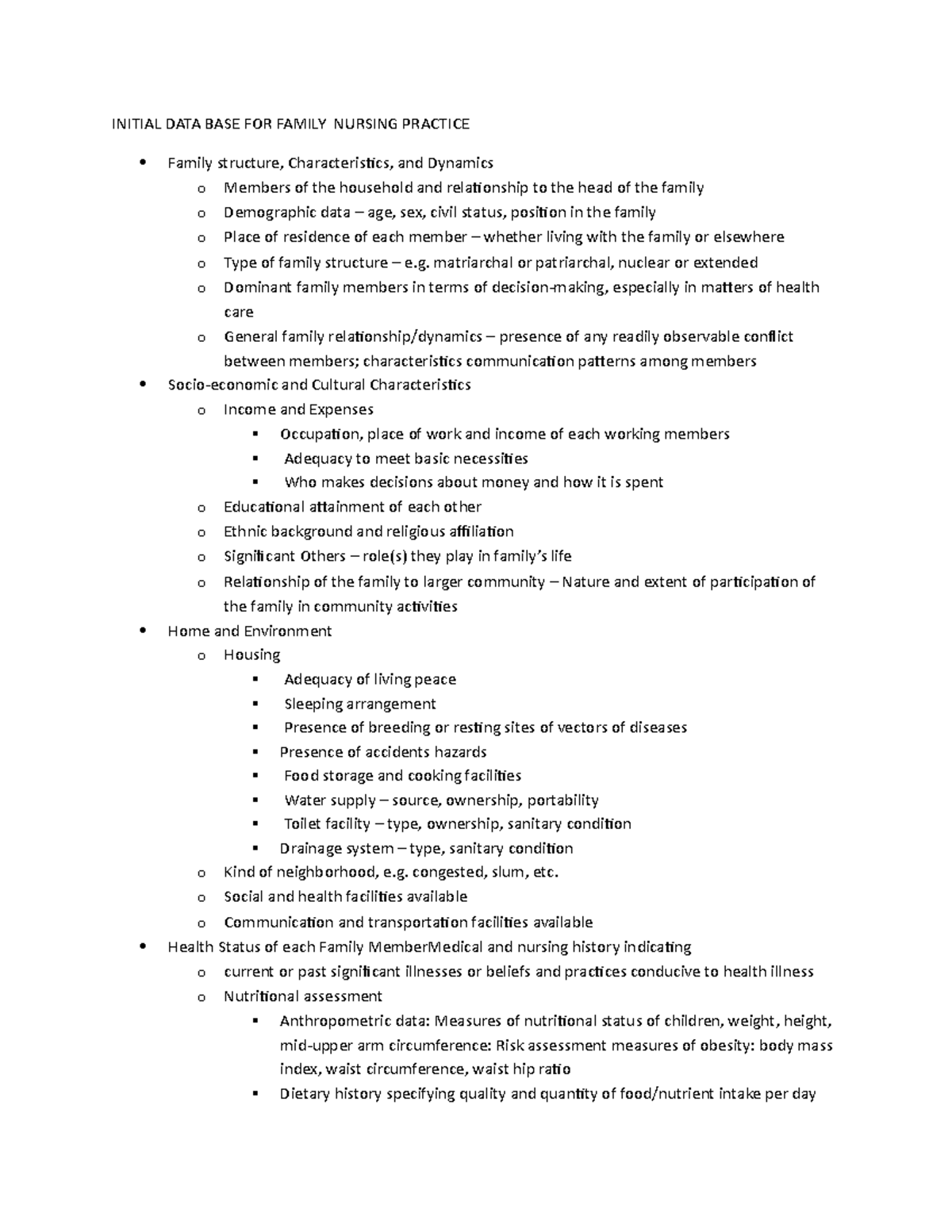 First and Second Level Assessment in Family Nursing Practice - Studocu