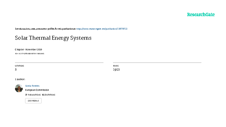 Recent Advances in Renewable Energy: Solar Thermal Energy Systems ...