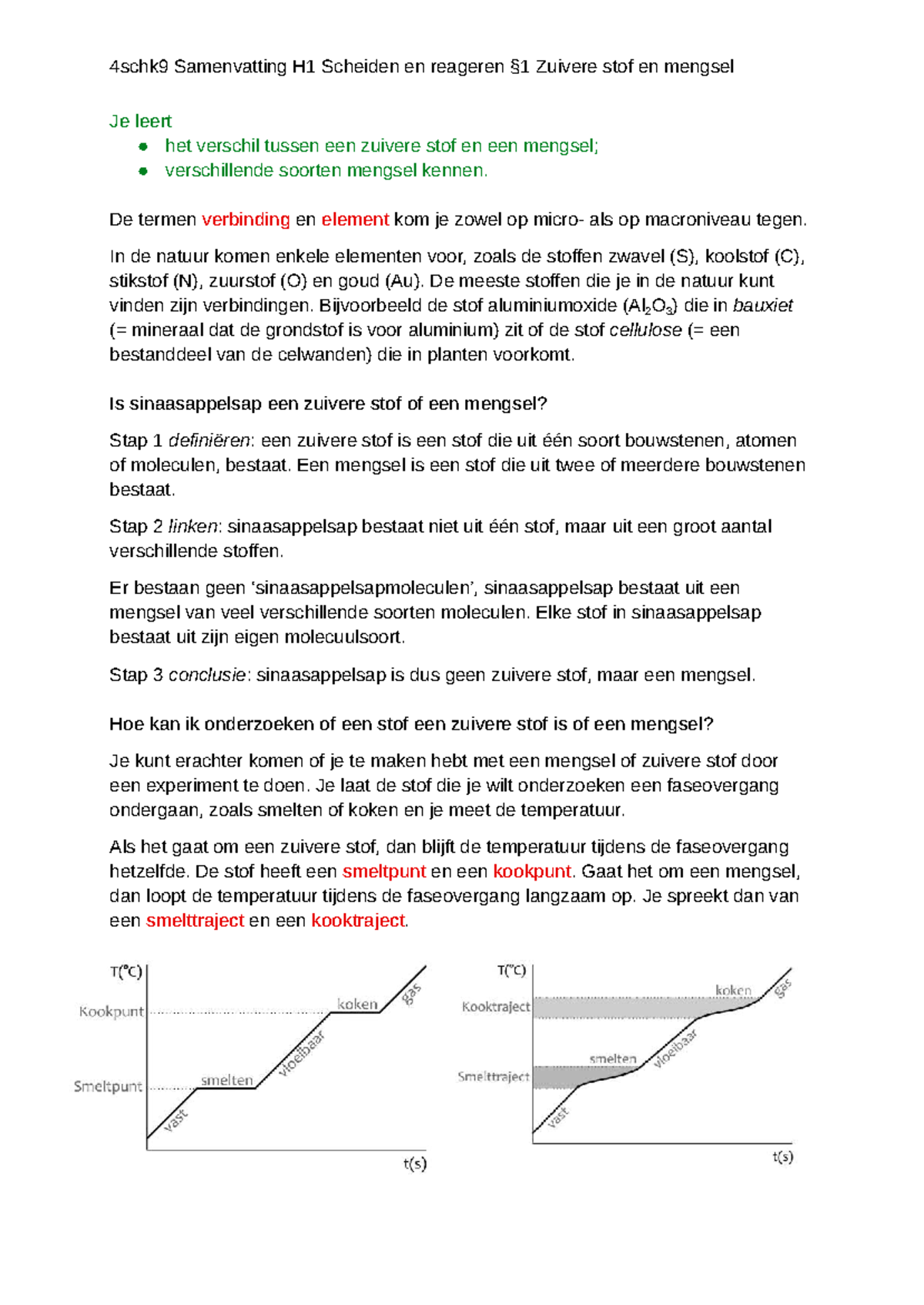 Samenvatting H1: Zuivere Stoffen en Mengsels in Chemie - Studeersnel