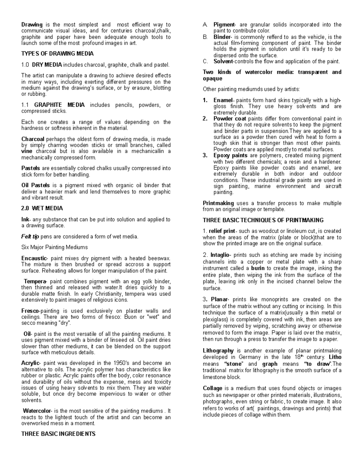 Artap-LAST- Module - Drawing, Types of Drawing Media, Three basic ...
