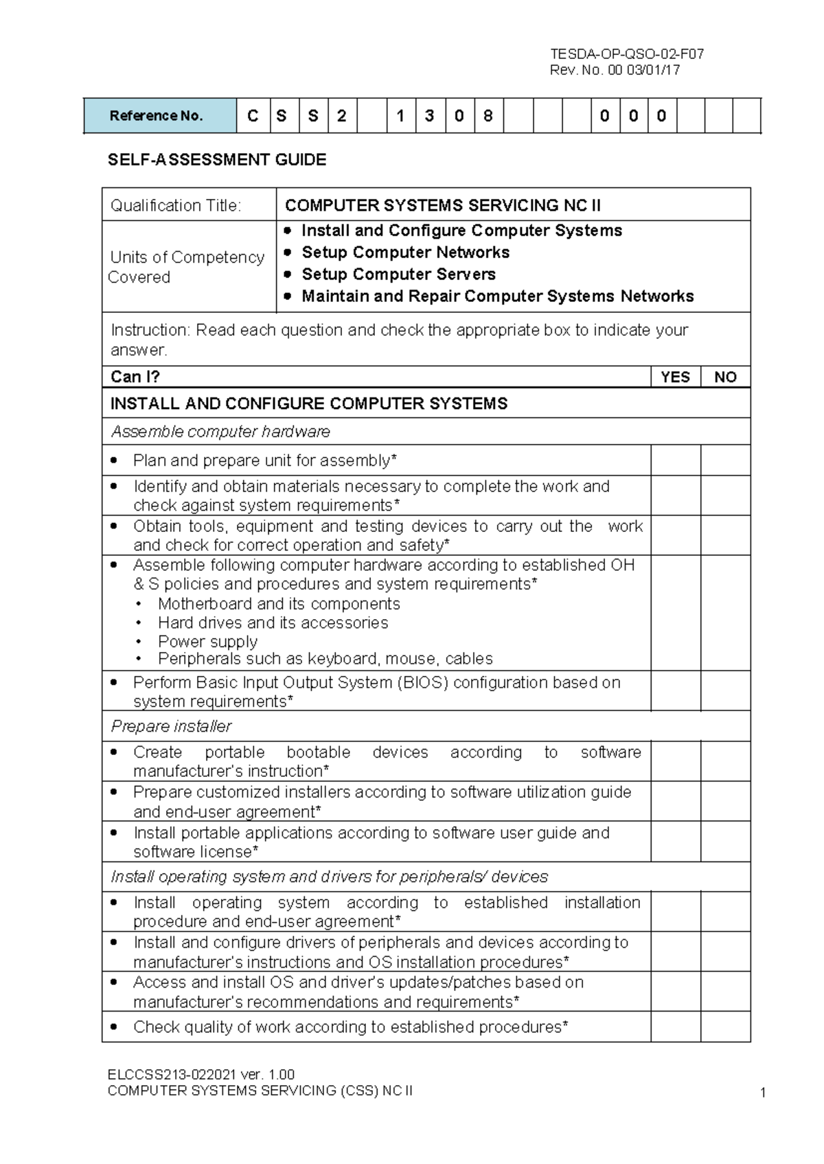 COMPUTER SYSTEMS SERVICING (CSS) NC II: Installation & Maintenance ...