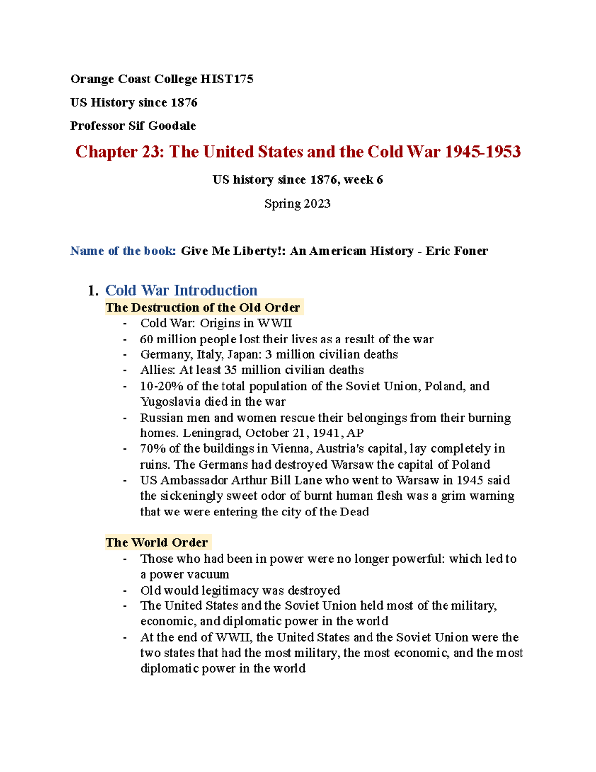 Chapter 23 The United States and the Cold War 1945-1953 - Orange Coast ...