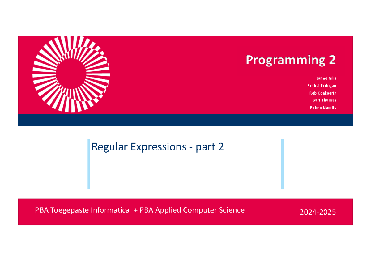 Regular Expressions Overview - Part 2 for Programming 2 (2024-2025) - Studocu