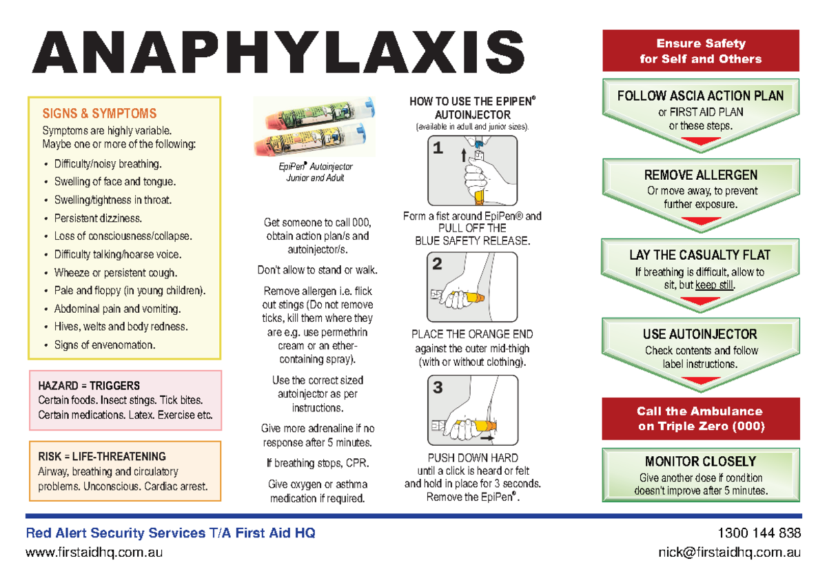 Anaphylaxis Action Plan - Medical Assessment Instructions - Studocu