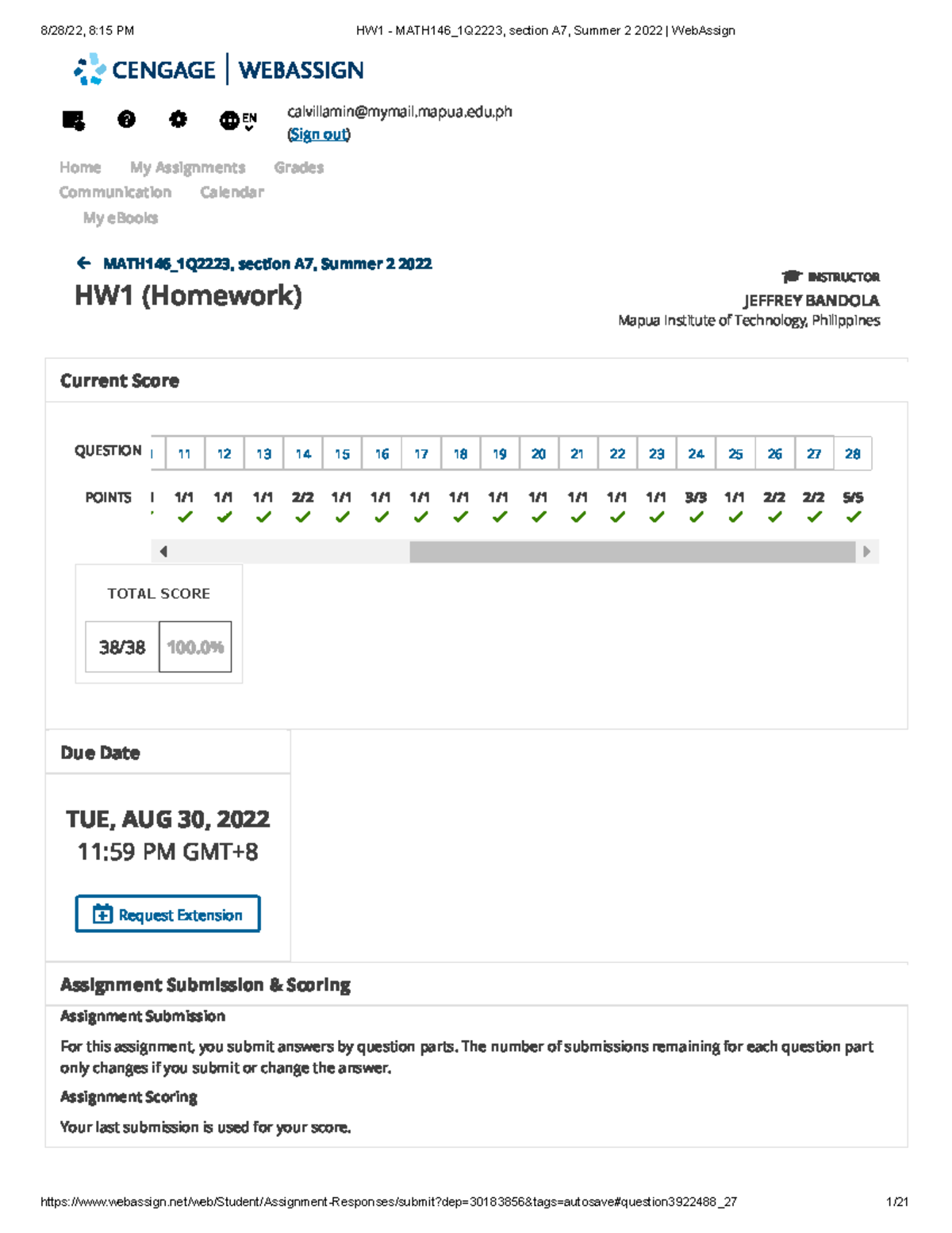 MATH146_HW1_Summer22_Assignment_Scores_and_Questions - Studocu