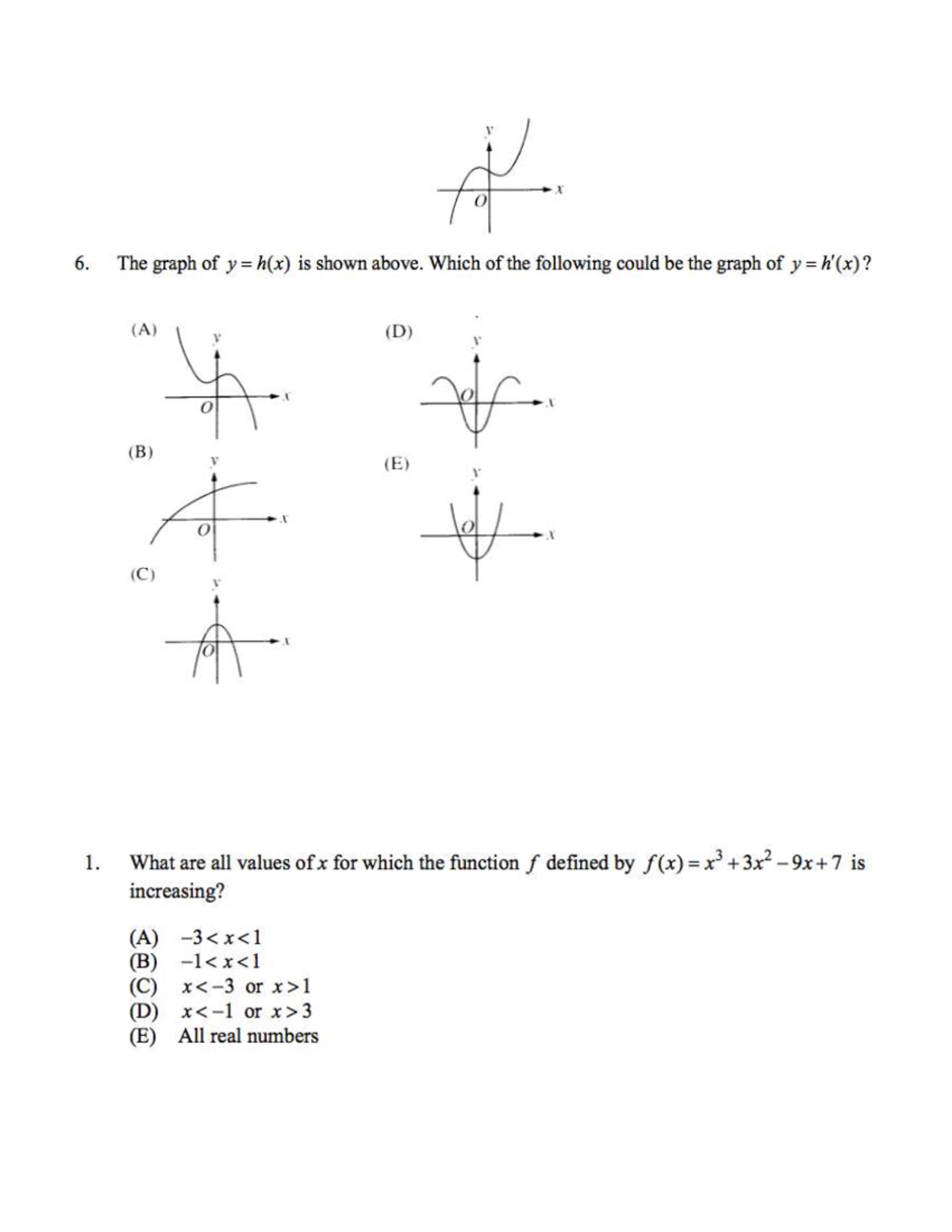 Curve Sketching MC Questions (Course Code: 6) - Studocu