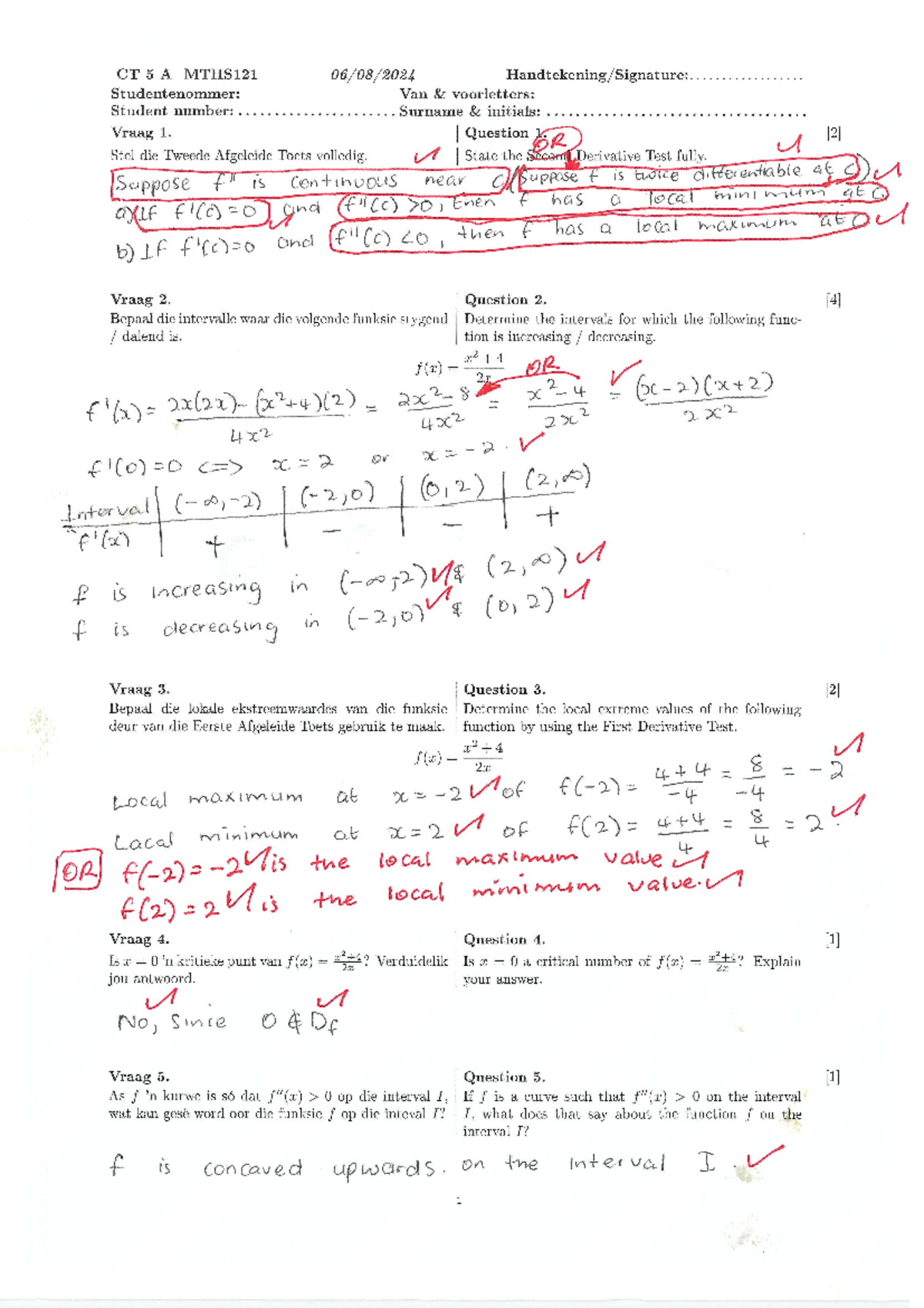 MTHS121 Test 5 2024 Memo: Second Derivative and Local Extrema Analysis ...