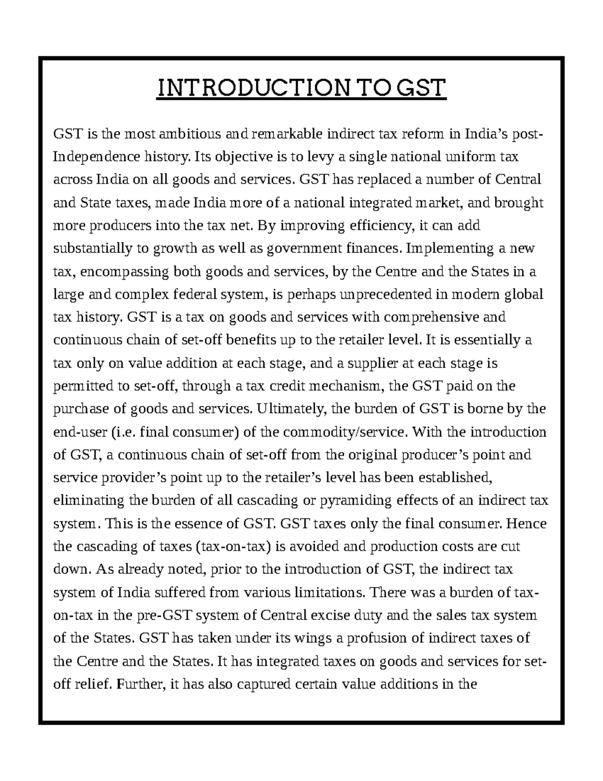 GST Overview and Features: A Comprehensive Guide for Econ 101 - Studocu