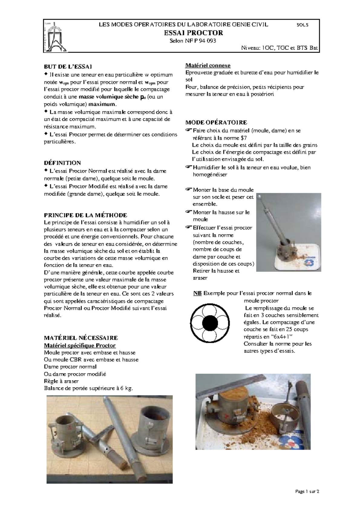 Essai Proctor Normal et Modifié : Détermination des Caractéristiques de ...