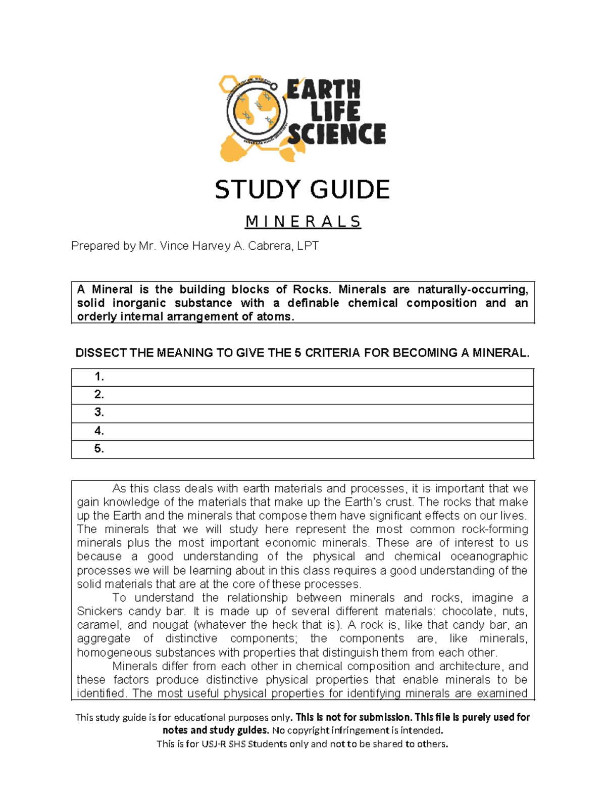 ELS SG Minerals Study Guide: Understanding Mineral Properties - Studocu