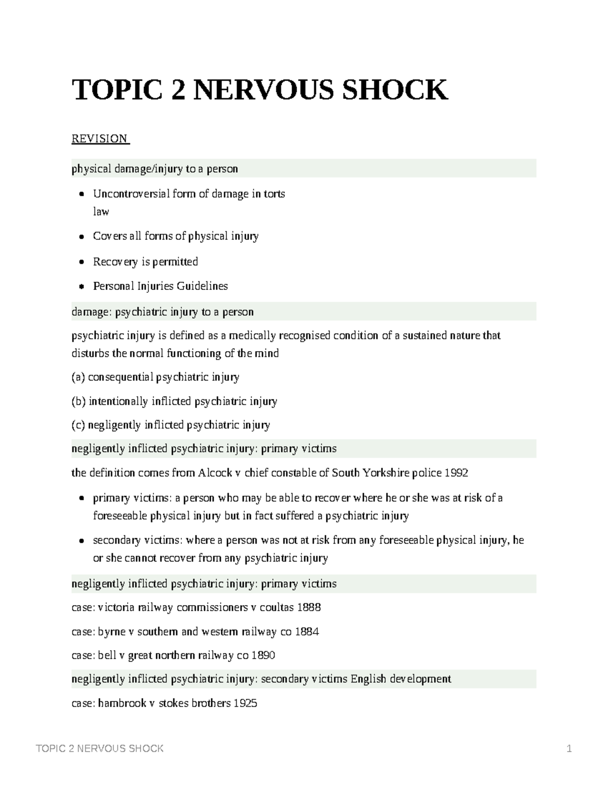 Topic 2 Nervous Shock - Lecture notes 2 - TOPIC 2 NERVOUS SHOCK ...