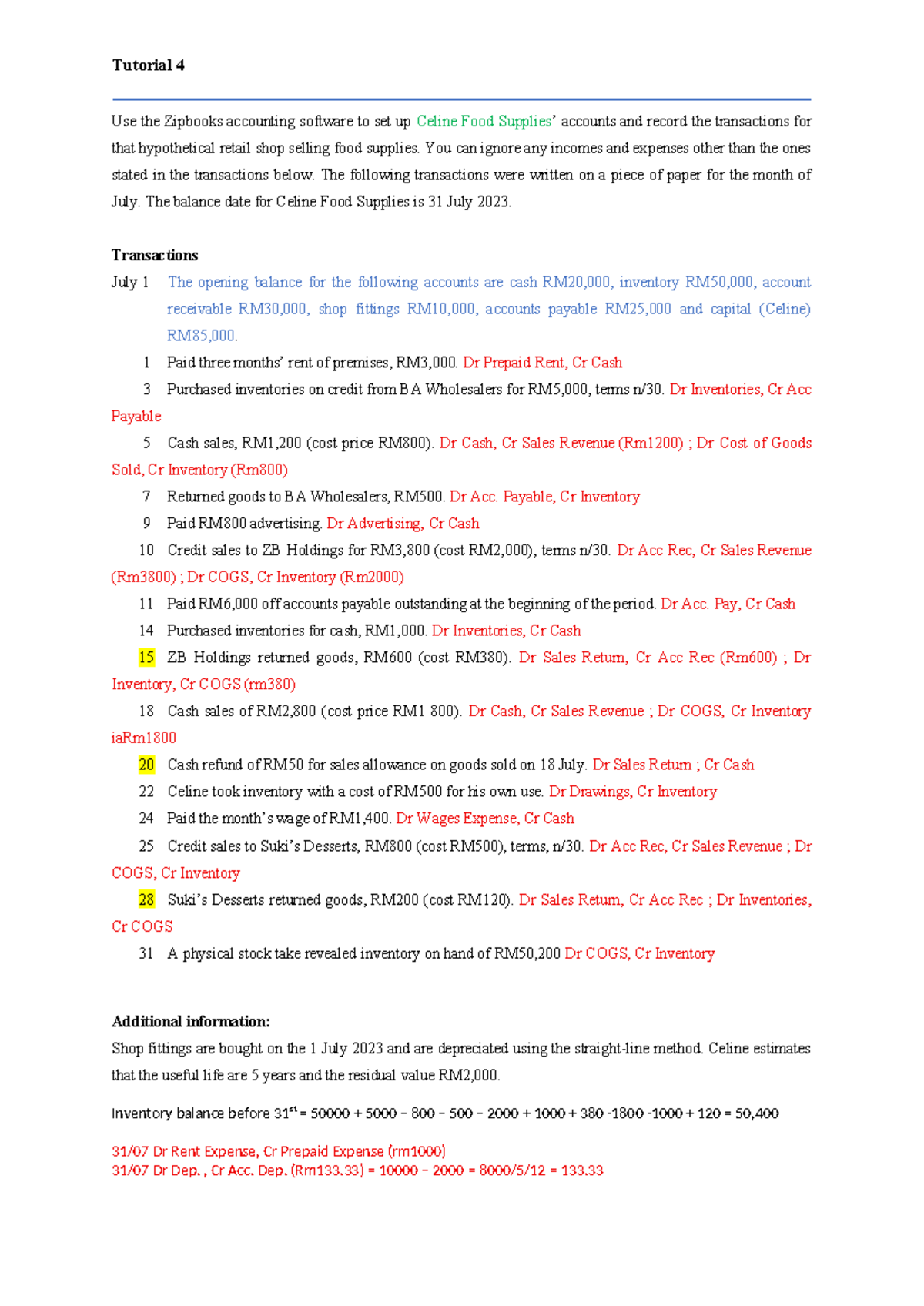 Tutorial 4: Setting Up Celine Food Accounts in Zipbooks - Studocu