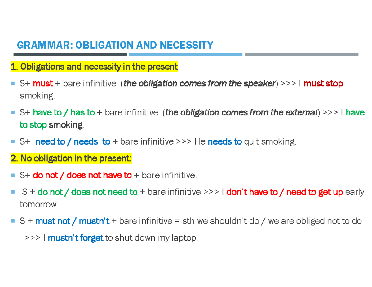 B1 - UNIT 8A: Modal Verbs of Obligation & Necessity - Studocu