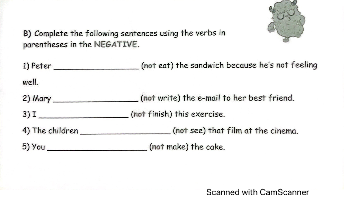 Negative Verb Conjugation Exercise for Practice - Cam Scanner 09-30 ...
