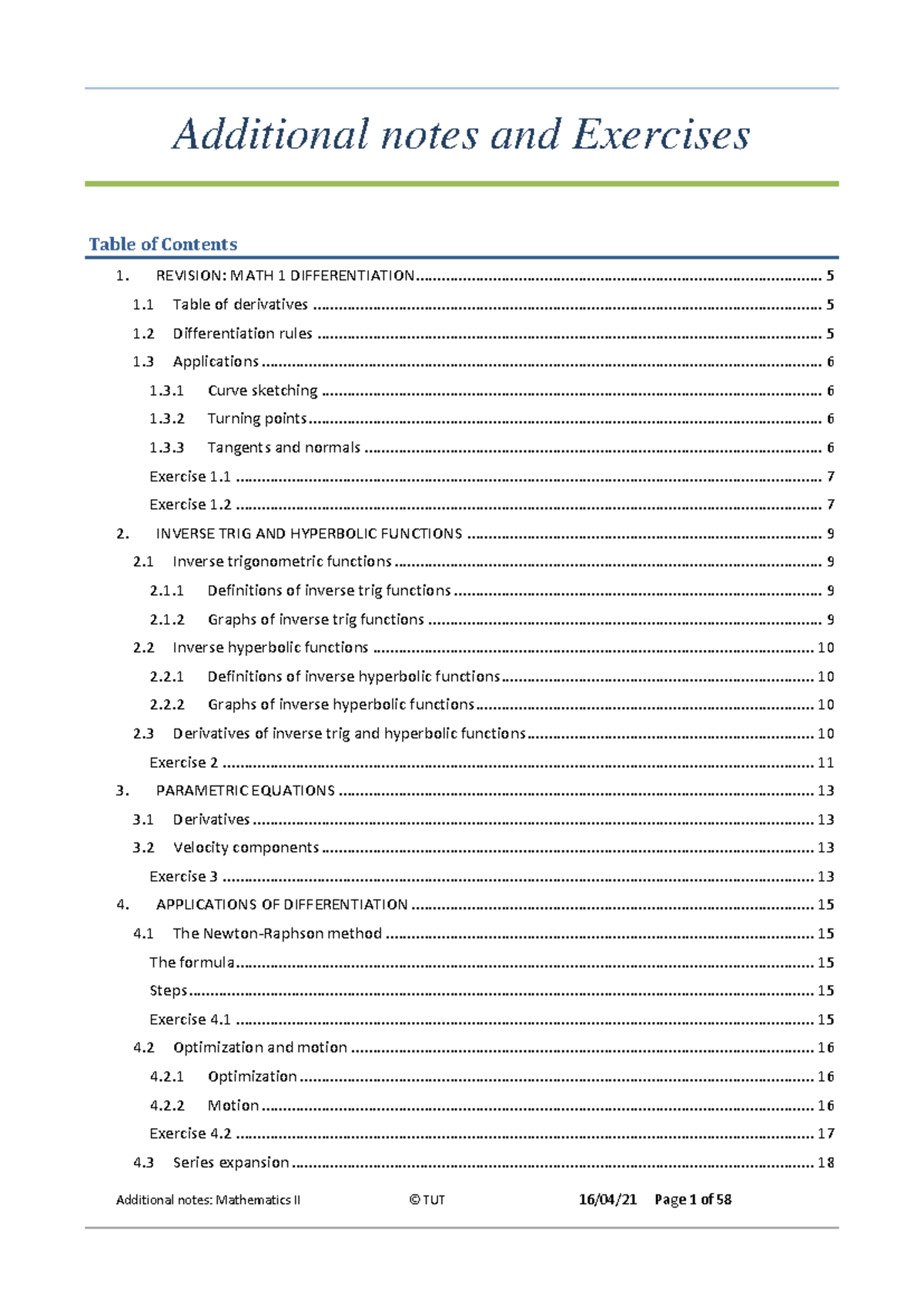 2023 MATH 1B Additional Notes: Differentiation & Integration Techniques ...