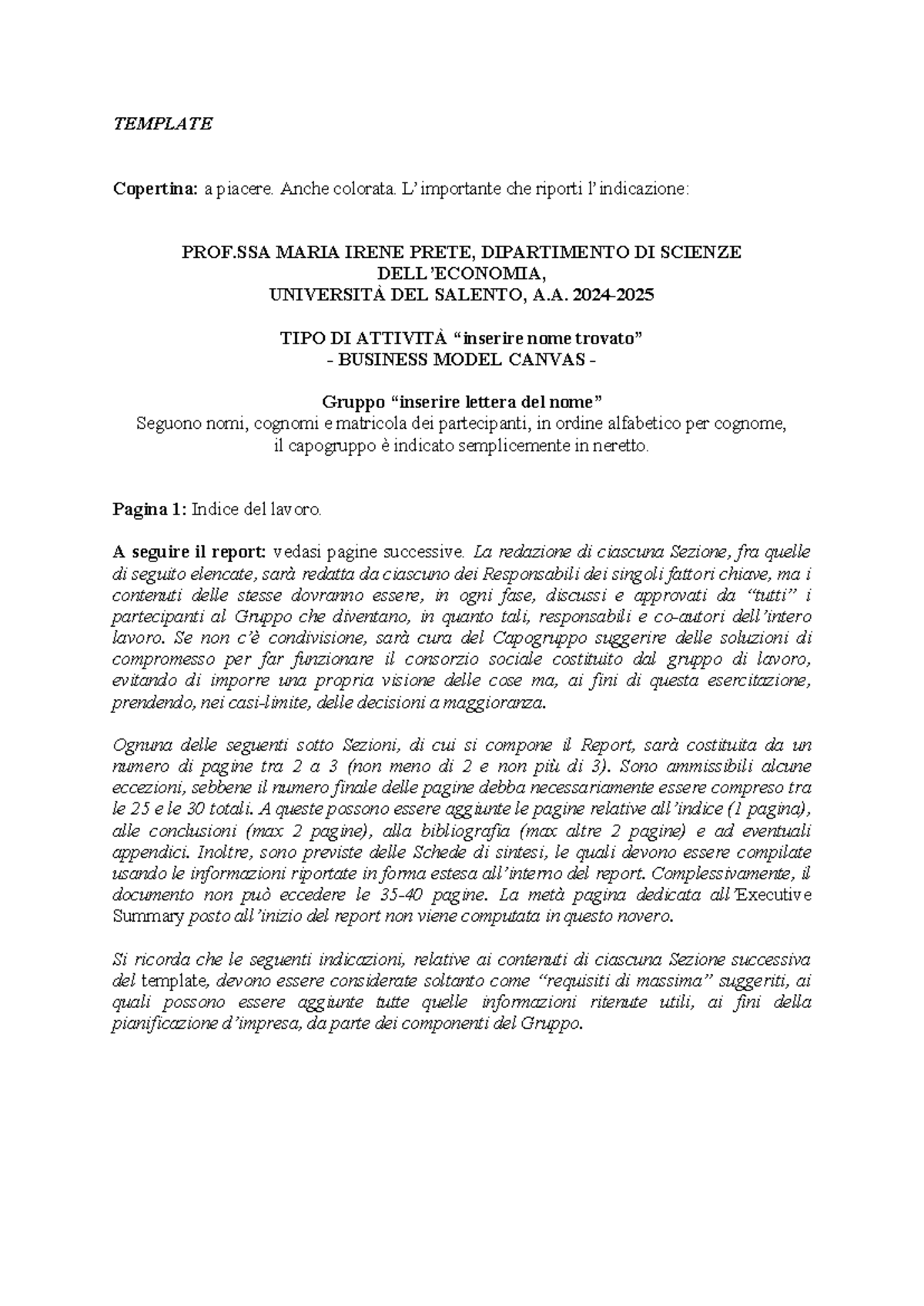 Template Business Model Canvas - A.A. 2024-2025 - Studocu