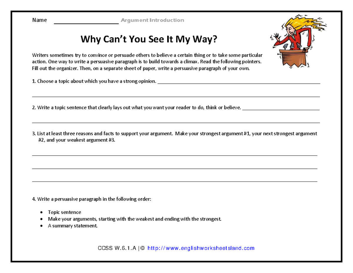 Argumentative Writing Guide: Persuasion Techniques (CCSS W.6.1.A) - Studocu