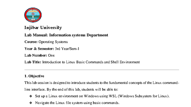 Lab 1 Manual: Intro to Linux Commands & Shell Environment (OS 3rd Sem) - Studocu