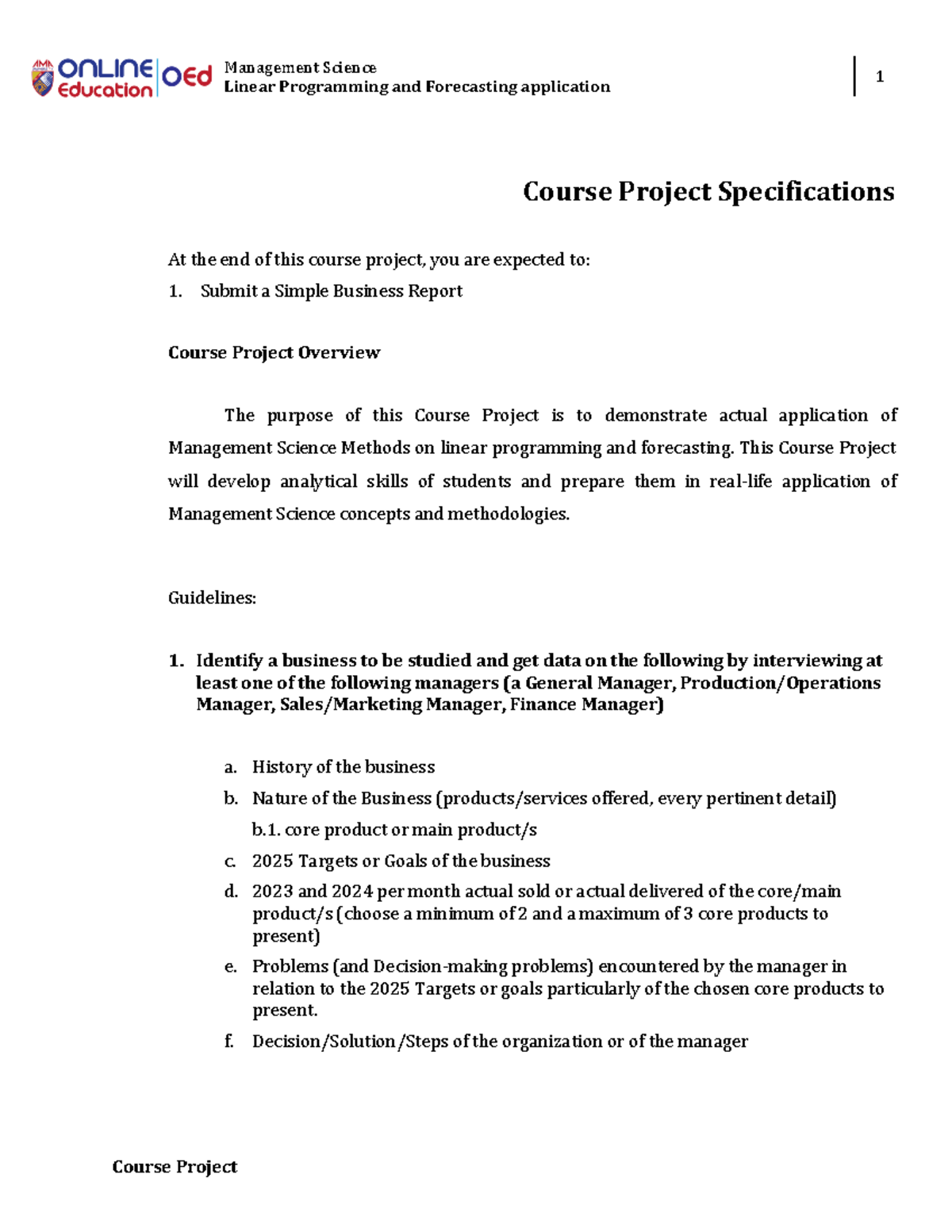 MGT6267 Course Project: Linear Programming & Forecasting Report - Studocu