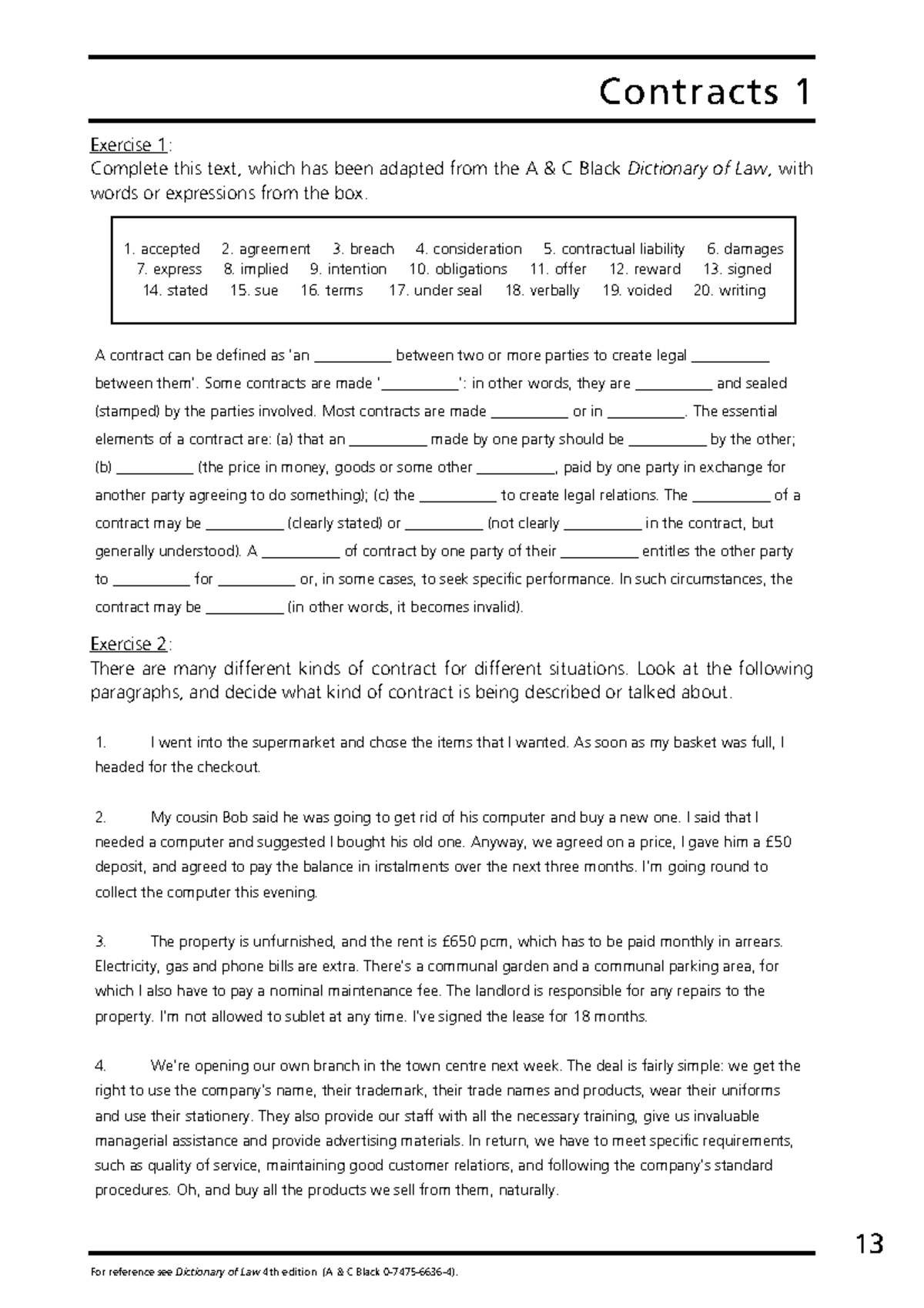 Check YOUR English Vocabulary FOR LAW Contracts - Exercise 1: Complete ...