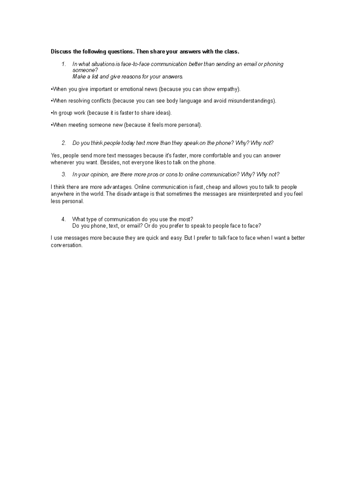 Communication Preferences and Situational Analysis - Act 1 - Studocu