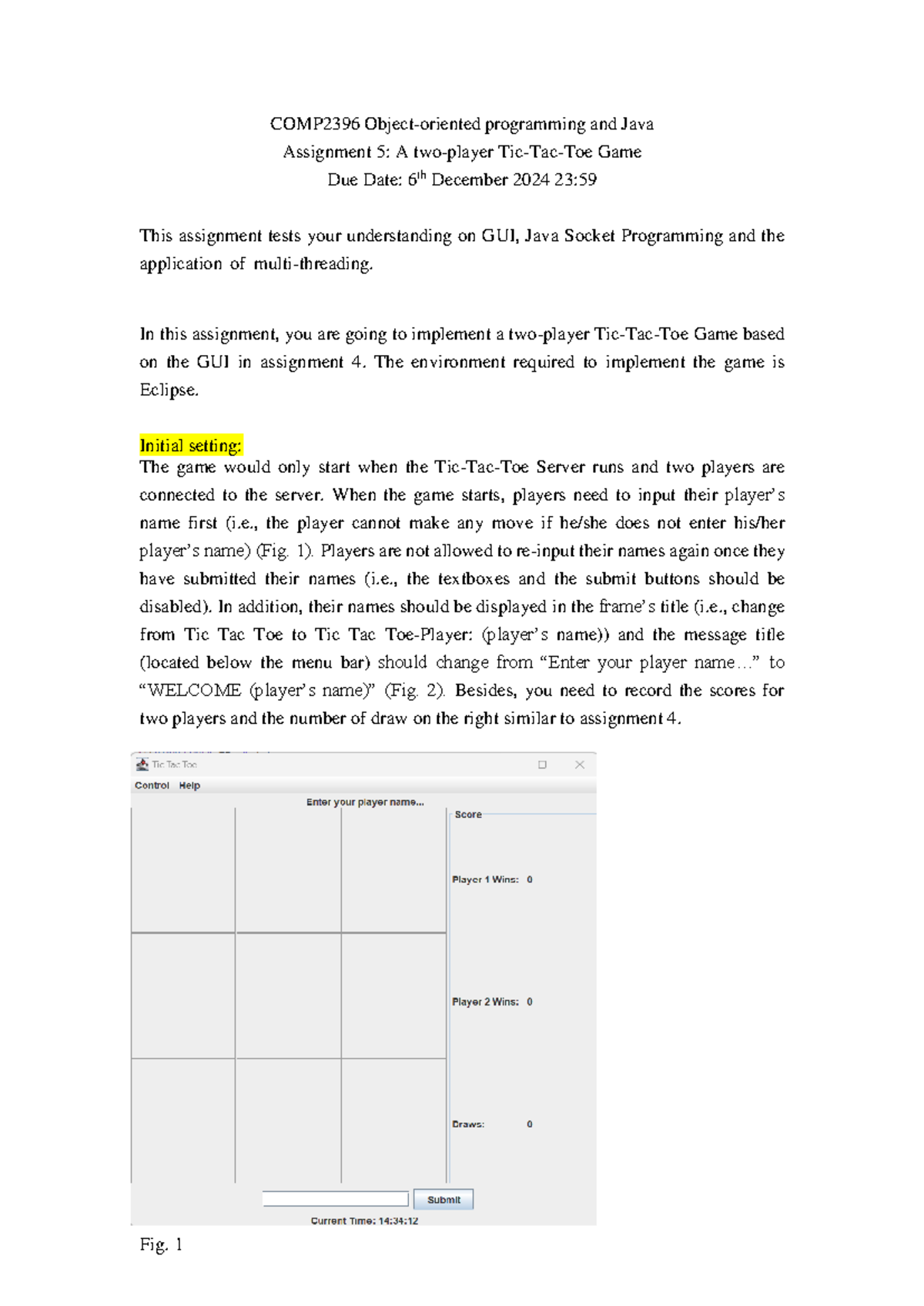 COMP2396 Assignment 5 - Tic-Tac-Toe Game Implementation Guide - Studocu