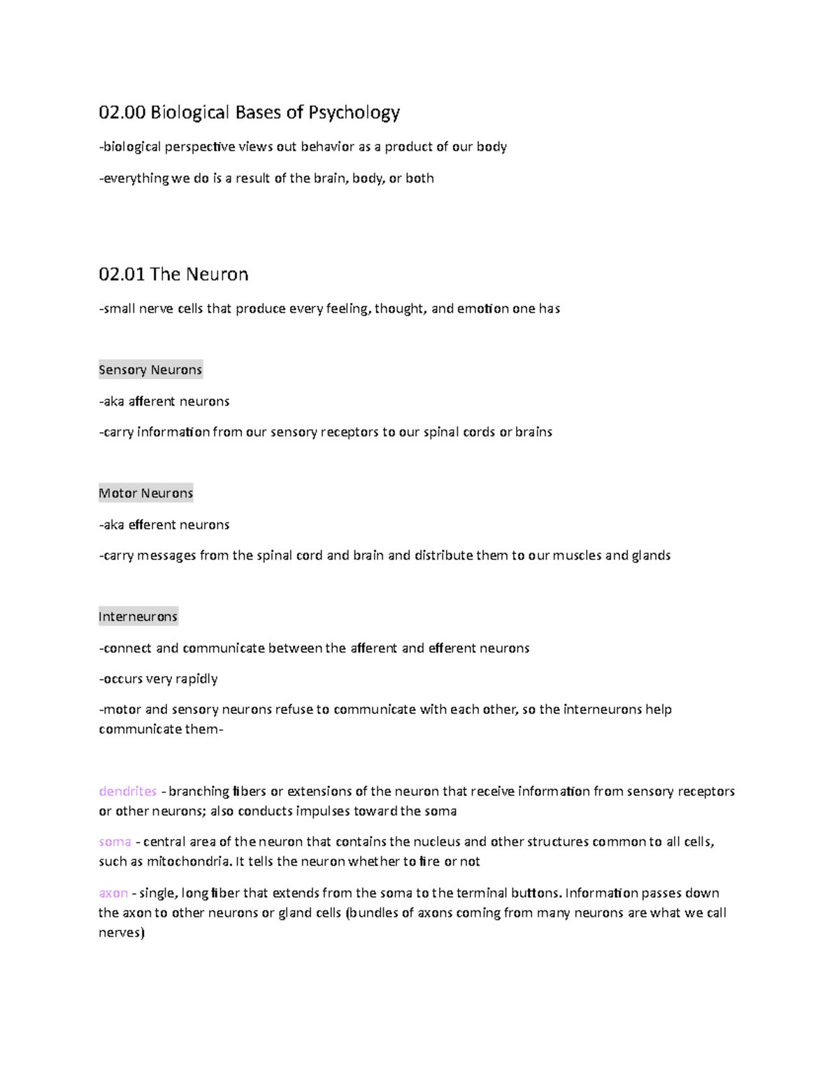 AP Psychology Module 2: Biological Bases & Neural Mechanisms Notes ...