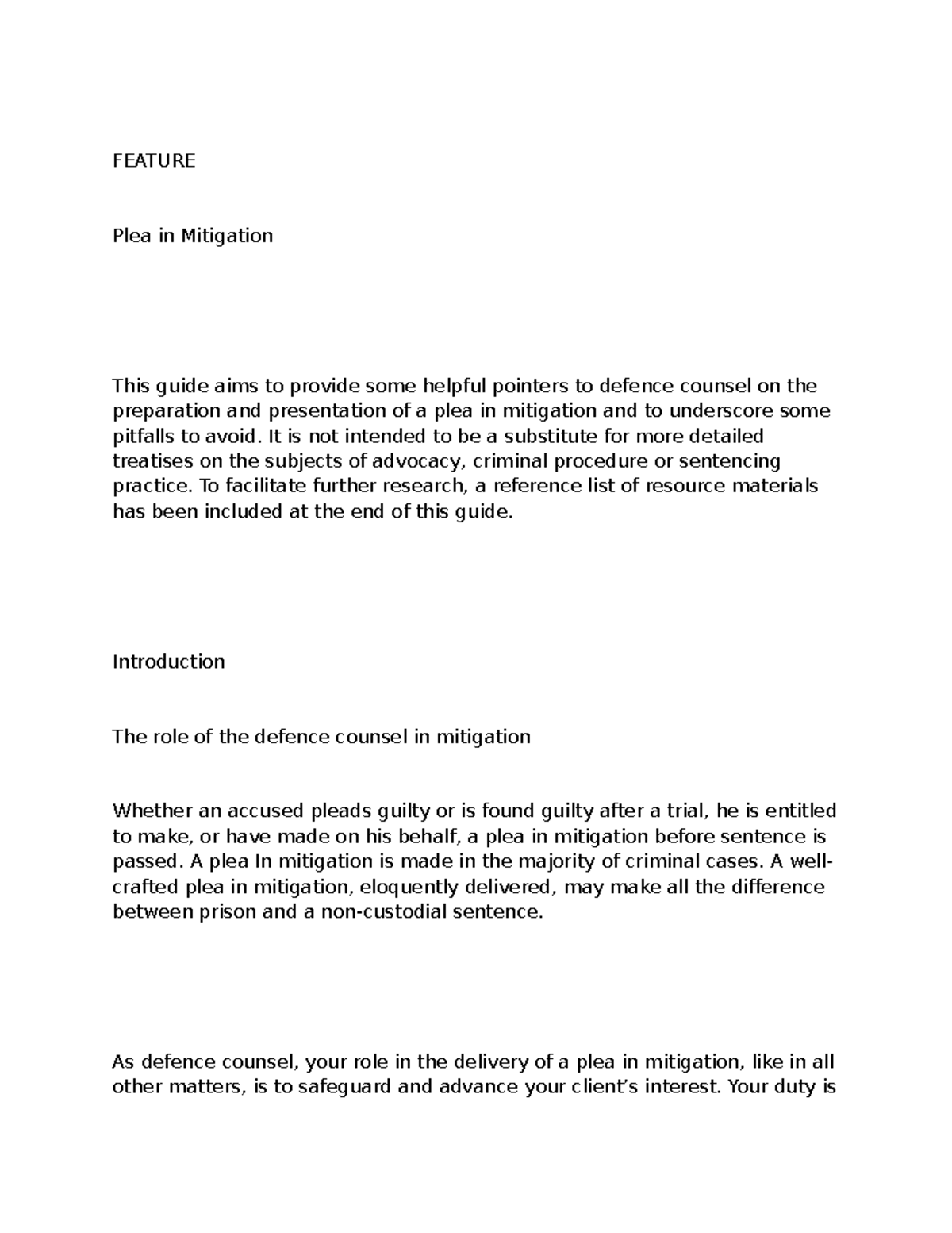 PLEA-101: Guide to Effective Plea in Mitigation Preparation - Studocu