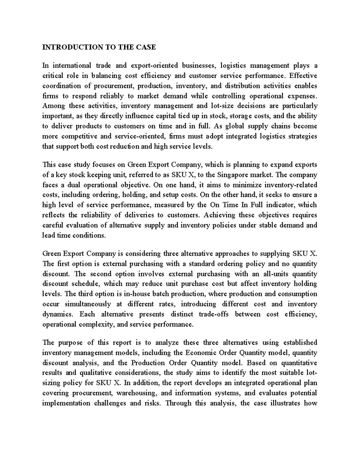 Case Study: Logistics Management for Green Export Co. (LOG 101) - Studocu