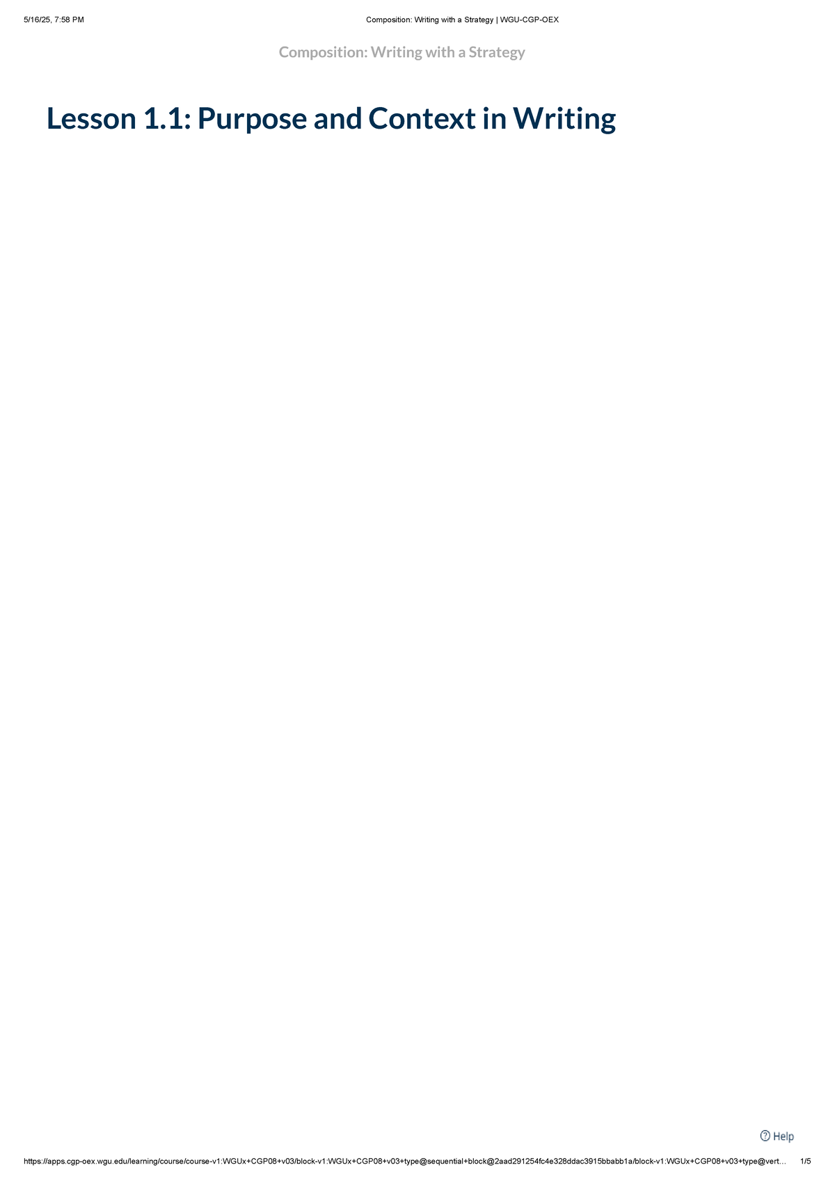 Composition Writing with a Strategy: Purpose & Context Overview WGU-CGP ...