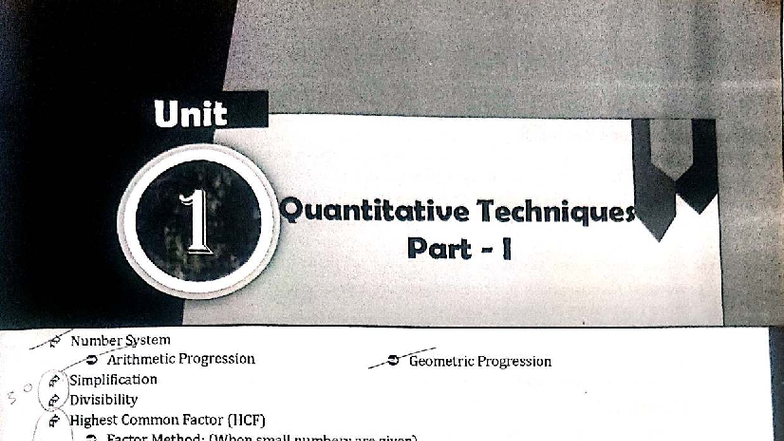 Unit 01 QT - Quantitative Techniques: Number Systems & Progressions - Studocu