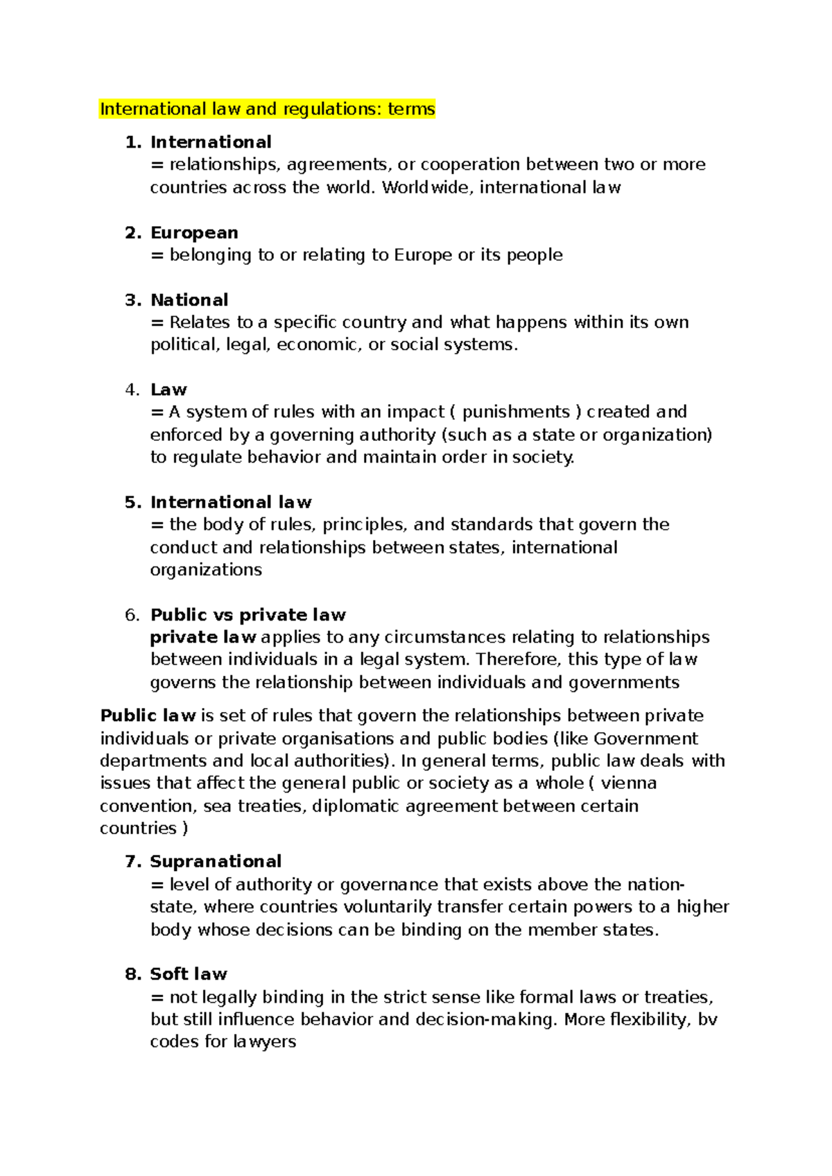 International Law & Regulations: Key Terms Overview - Studocu