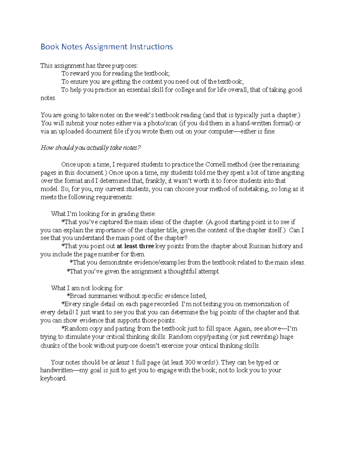 Book Notes Assignment Instructions for History 101 - Studocu