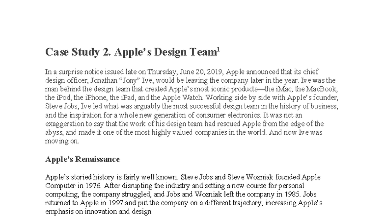 Apple Case Study 2: The Legacy of Jony Ive's Design Team - Studocu